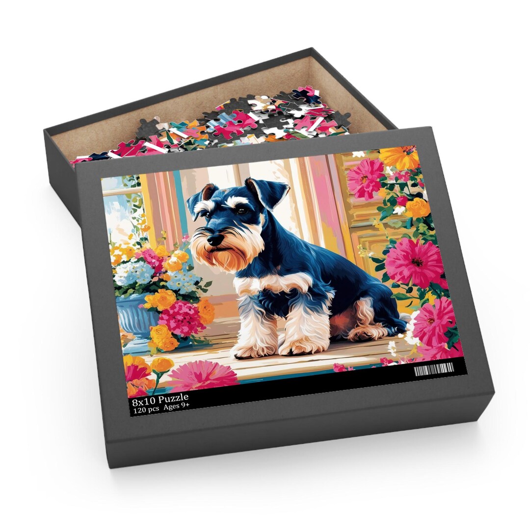 Cute Schnauzer Dog Puzzle, Colorful Floral Jigsaw Puzzle, Dog Lovers ...