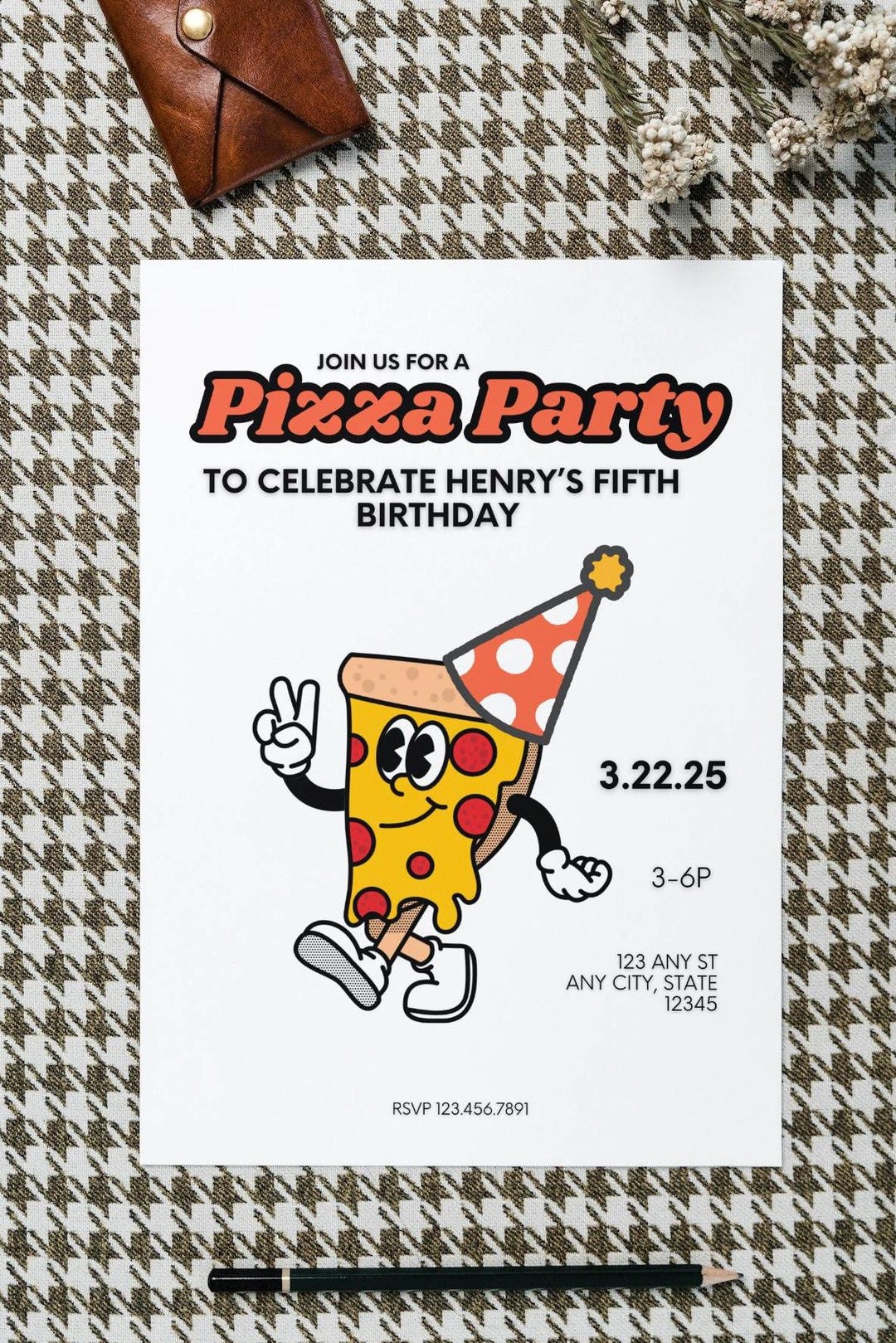 Modern Pizza Party Birthday Invitation Template | Modern Pizza Party ...