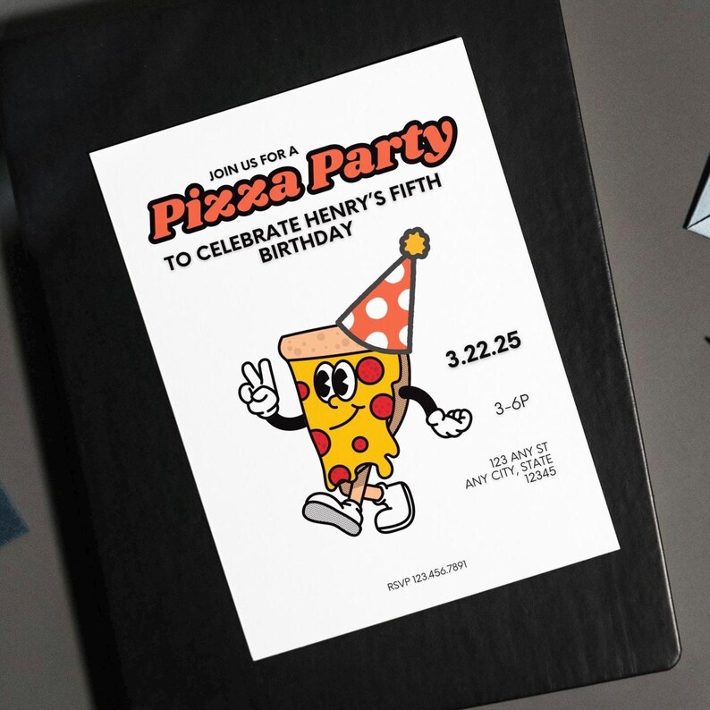 Modern Pizza Party Birthday Invitation Template | Modern Pizza Party ...