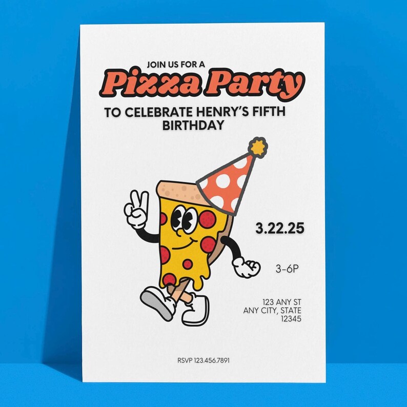 Modern Pizza Party Birthday Invitation Template | Modern Pizza Party ...