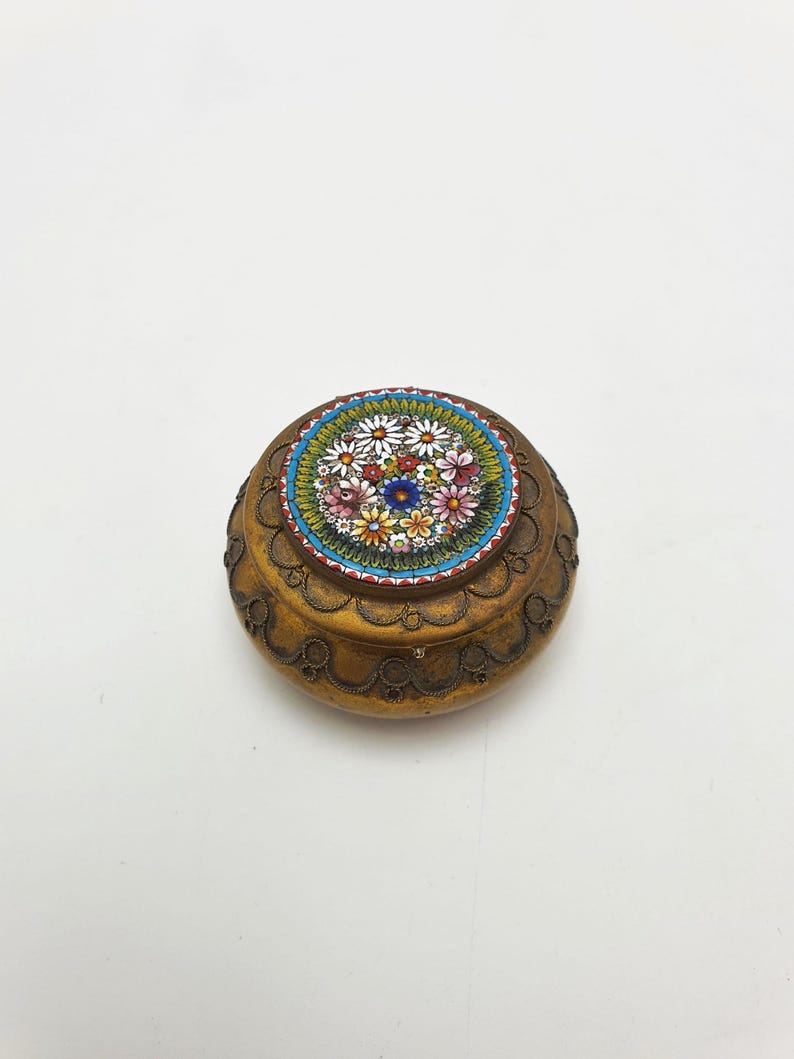 Antique Italian Micro Mosaic Pill Box: Grand Tour Souvenir, Floral ...