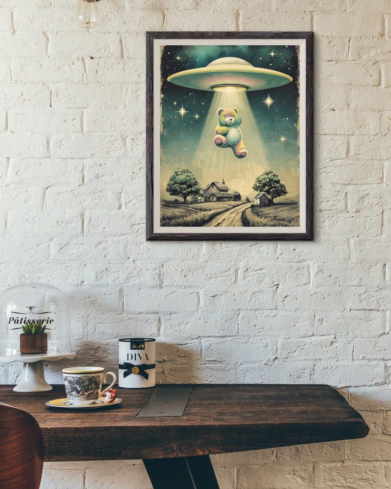 UFO Care Bear Print | | Care Bears | Alien Art | Dark Arts | Alien Teddy Art - Etsy