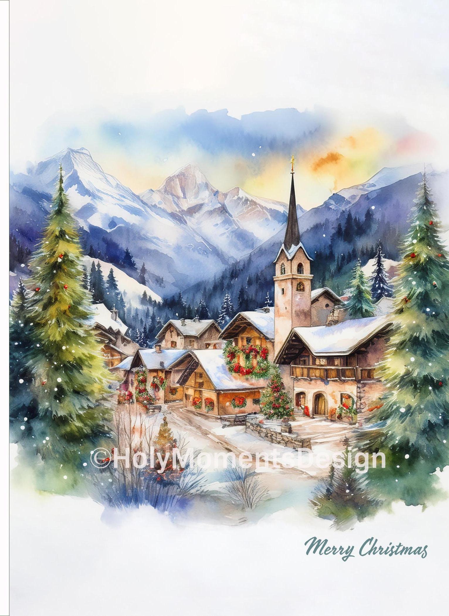 3 alpine Dream, Digital Cards, Christmas Card, Snow, Mountains, 5x7 In ...