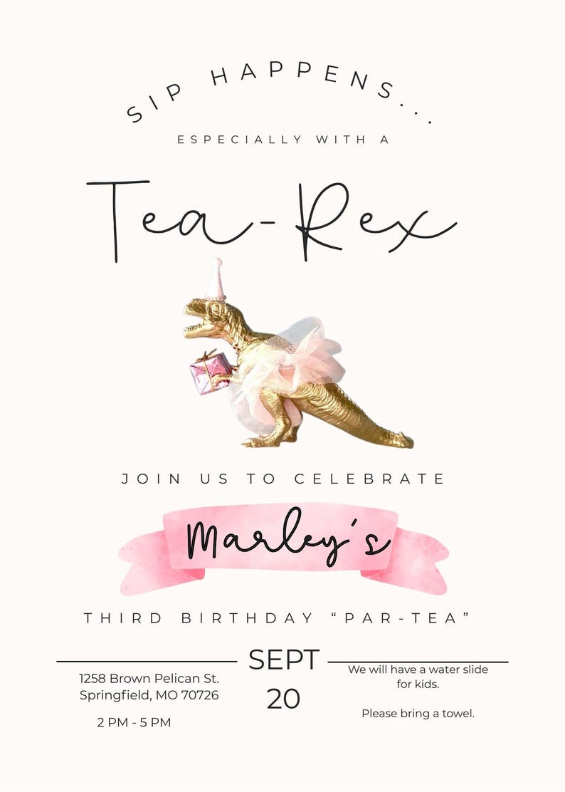 Dinosaur Birthday Party Invitation – Tea-rex “par-tea” | Printable Digital Invite | Girls Dino ...
