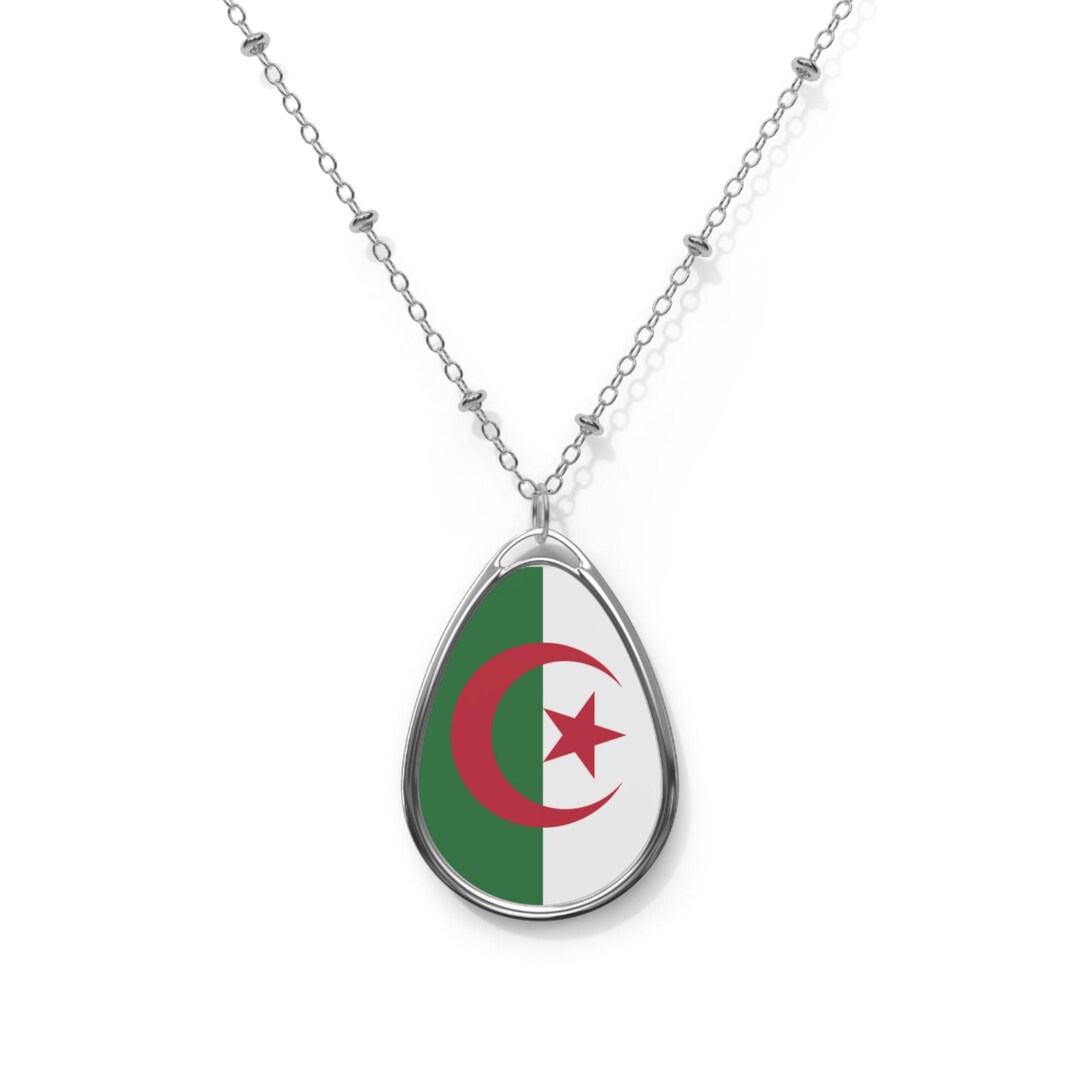 Algerian Flag Oval Necklace, Symbolic Pendant, Gift for Her, Dainty ...