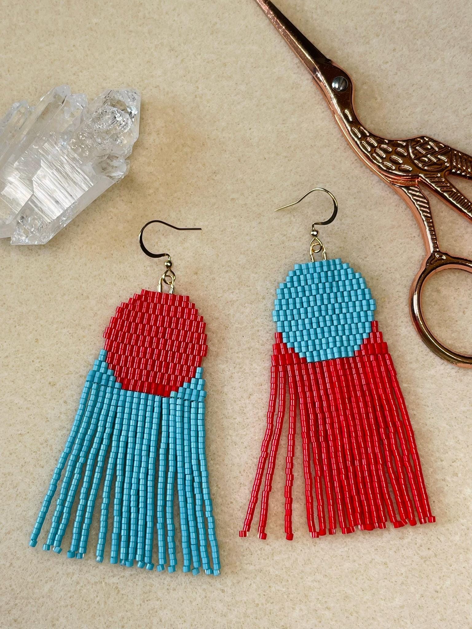 Solara Colorpop：colorful Beaded Fringe Earrings | Handwoven | Handmade ...