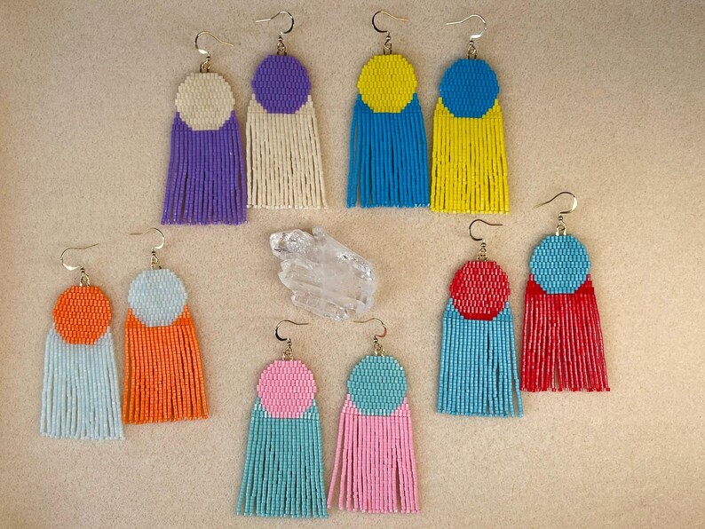 Solara Colorpop：colorful Beaded Fringe Earrings | Handwoven | Handmade ...