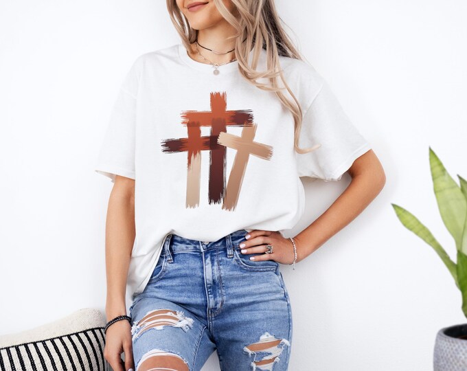 Faith Cross Shirt Boho Christian Minimalist 3 Vertical Crosses T Shirts ...