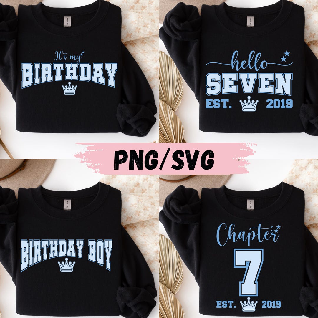 Seventh Birthday Boy PNG SVG Bundle: Varsity Style Celebration (digital ...