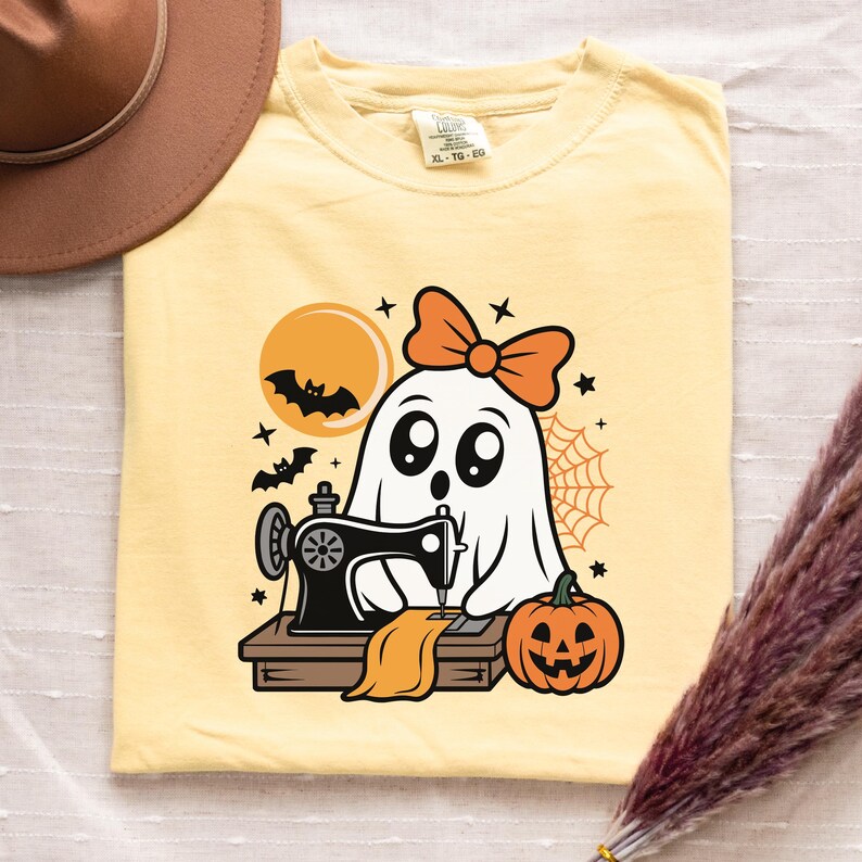 Halloween Ghost Sewing Machine PNG SVG, Spooky Crafter Clipart (digital ...