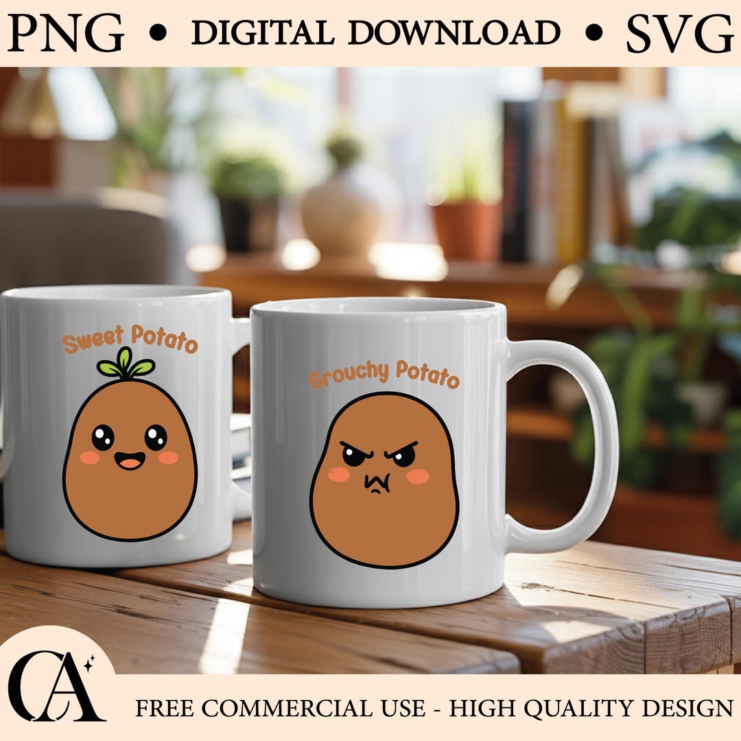 Funny Couple Potato Mug Design: Sweet & Grouchy PNG SVG (digital ...