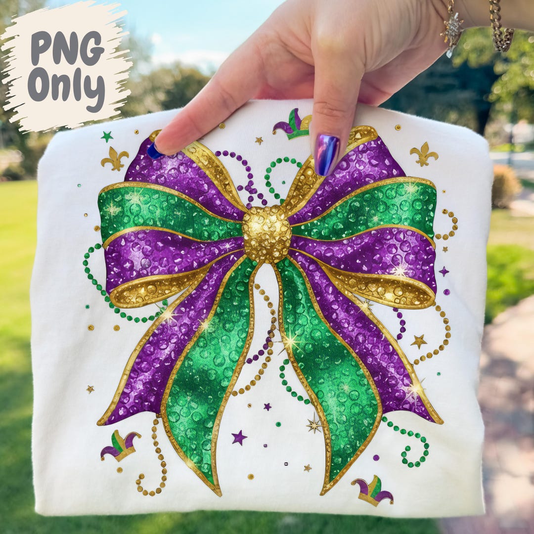 Mardi Gras Bow PNG Design: Purple Green Gold Carnival Bow PNG (digital ...