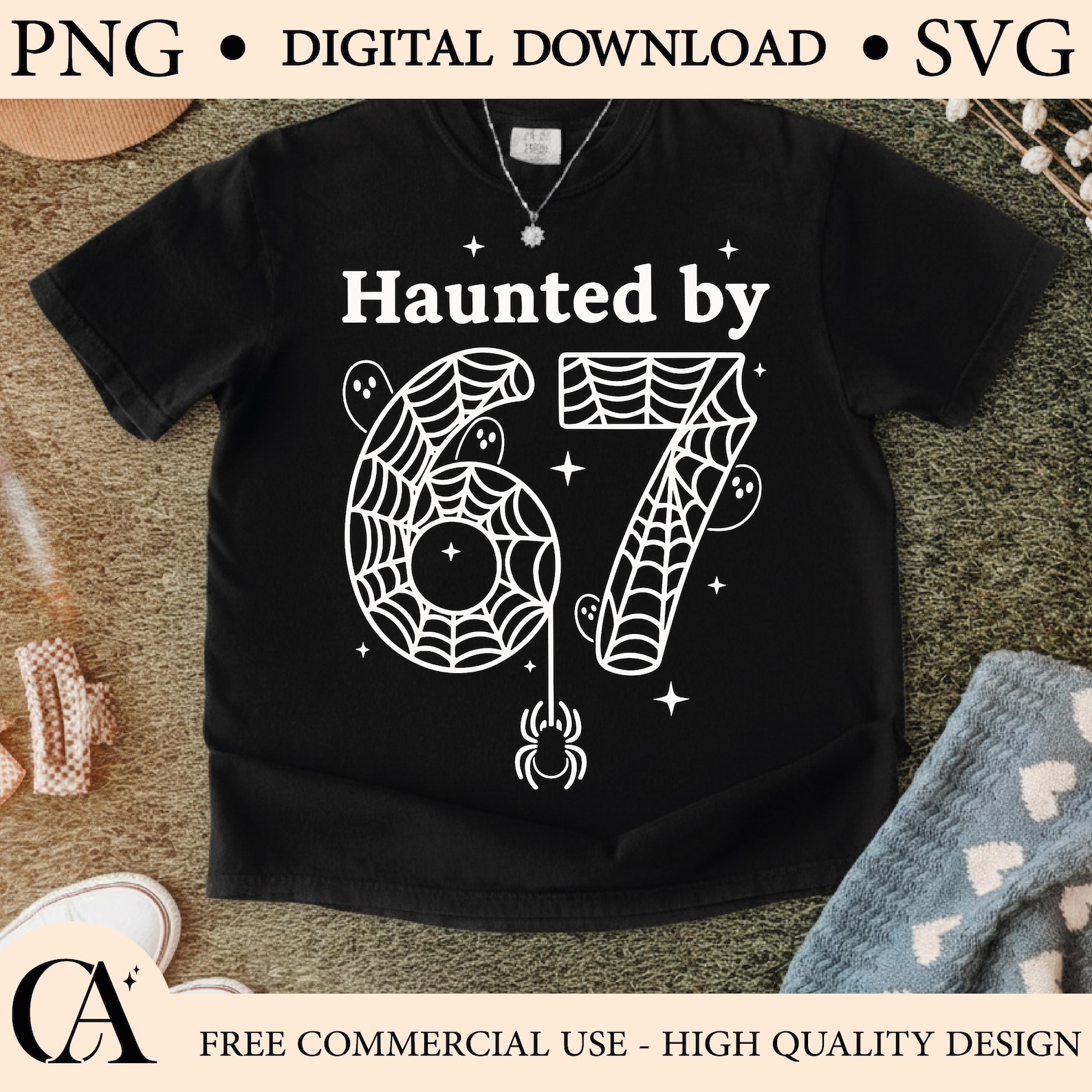 Haunted by 67 Halloween Shirt: Funny Spider Web Numbers PNG SVG ...