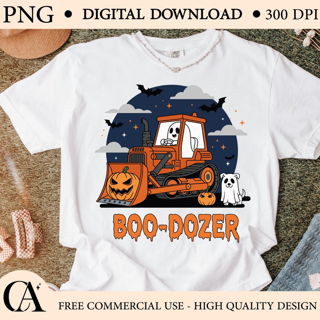 Boo Dozer PNG , Halloween Bulldozer With Ghost and Pumpkins Digital ...