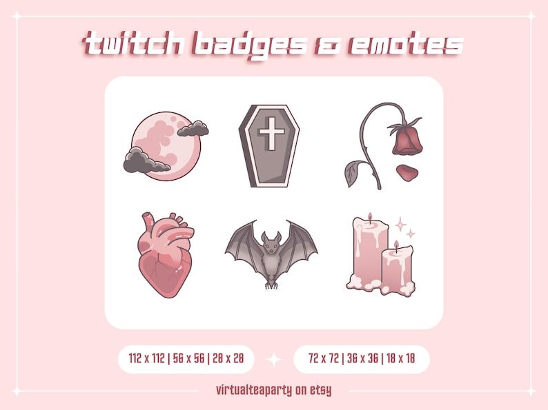 Romantic Goth Twitch Sub Badges Emotes Channel Points Icons Stream Cute ...