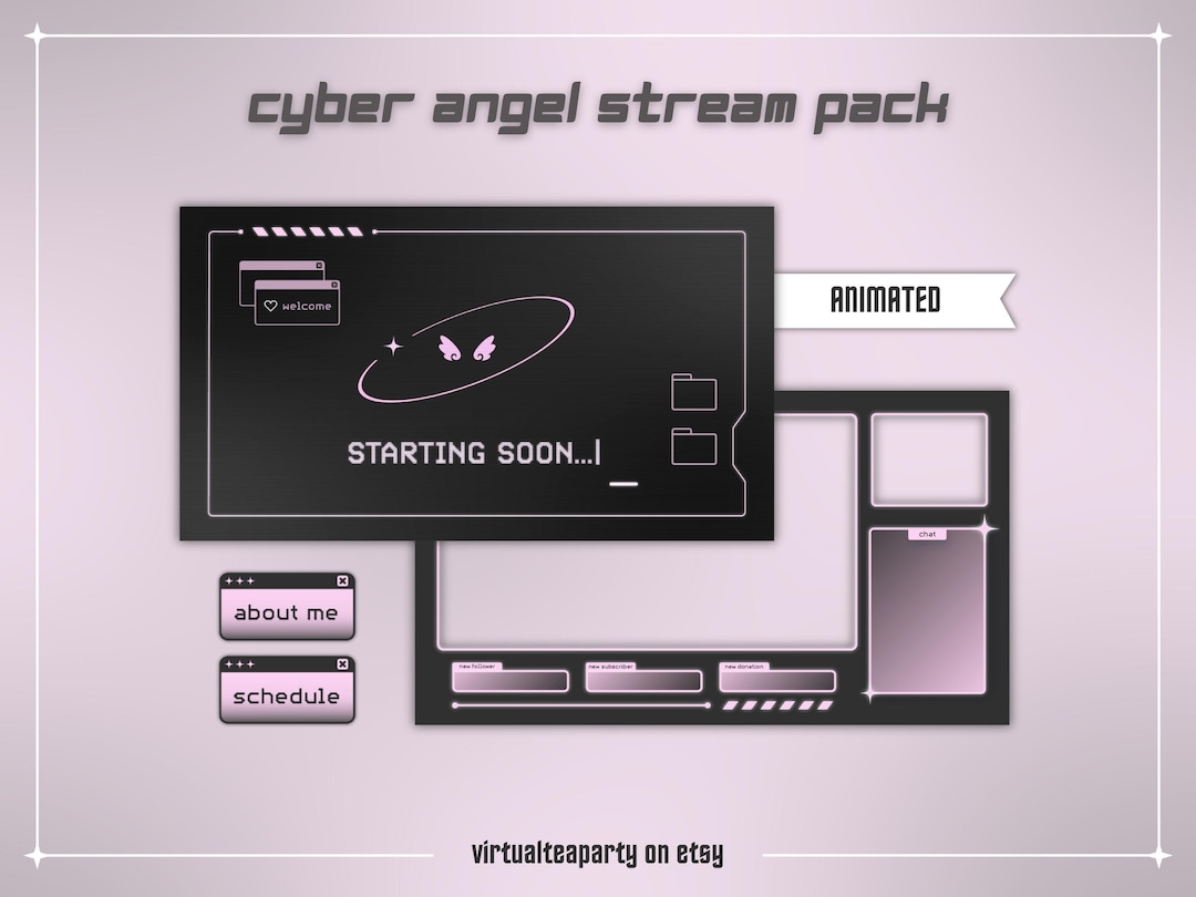 Cyber Angel Y2K Animated Stream Package Twitch Overlay Bundle Pastel ...