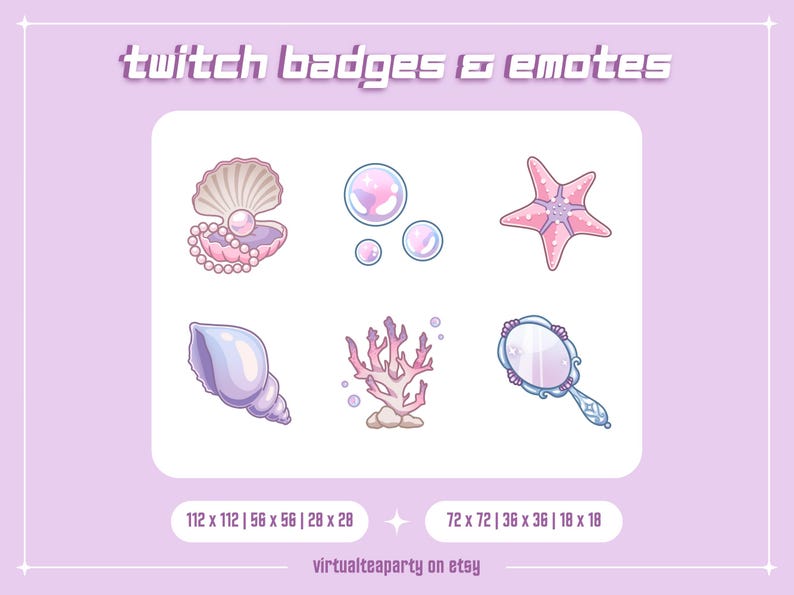 Mermaid Twitch Sub Badges Emotes Channel Points Icons Stream Cute Sea ...
