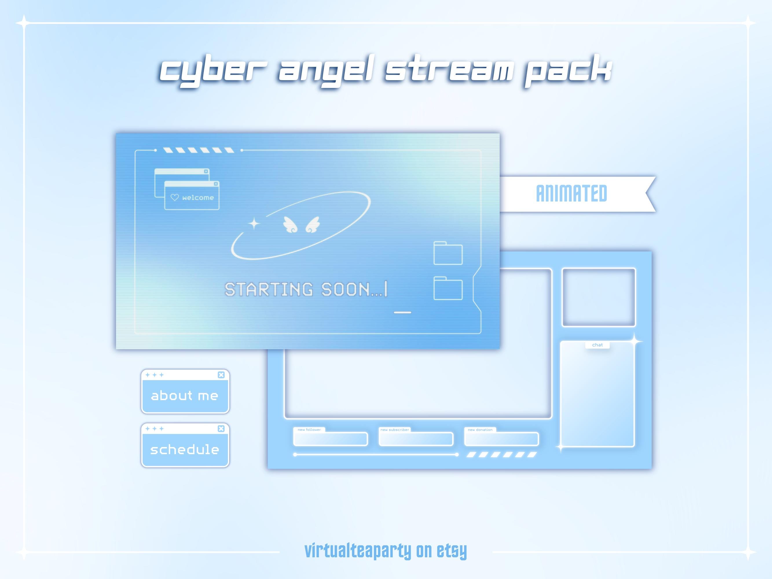 Cyber Angel Y2K Animated Stream Package Twitch Overlay Bundle Pastel ...