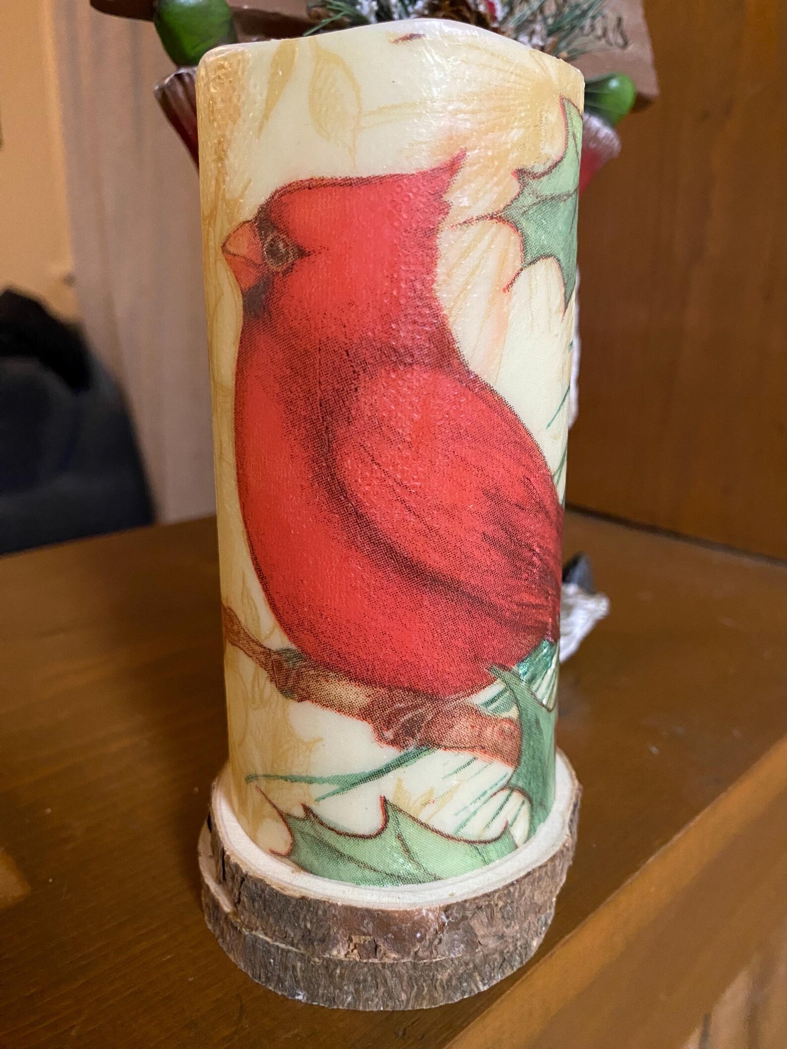 Cardinal Christmas LED Pillar Candle - Etsy