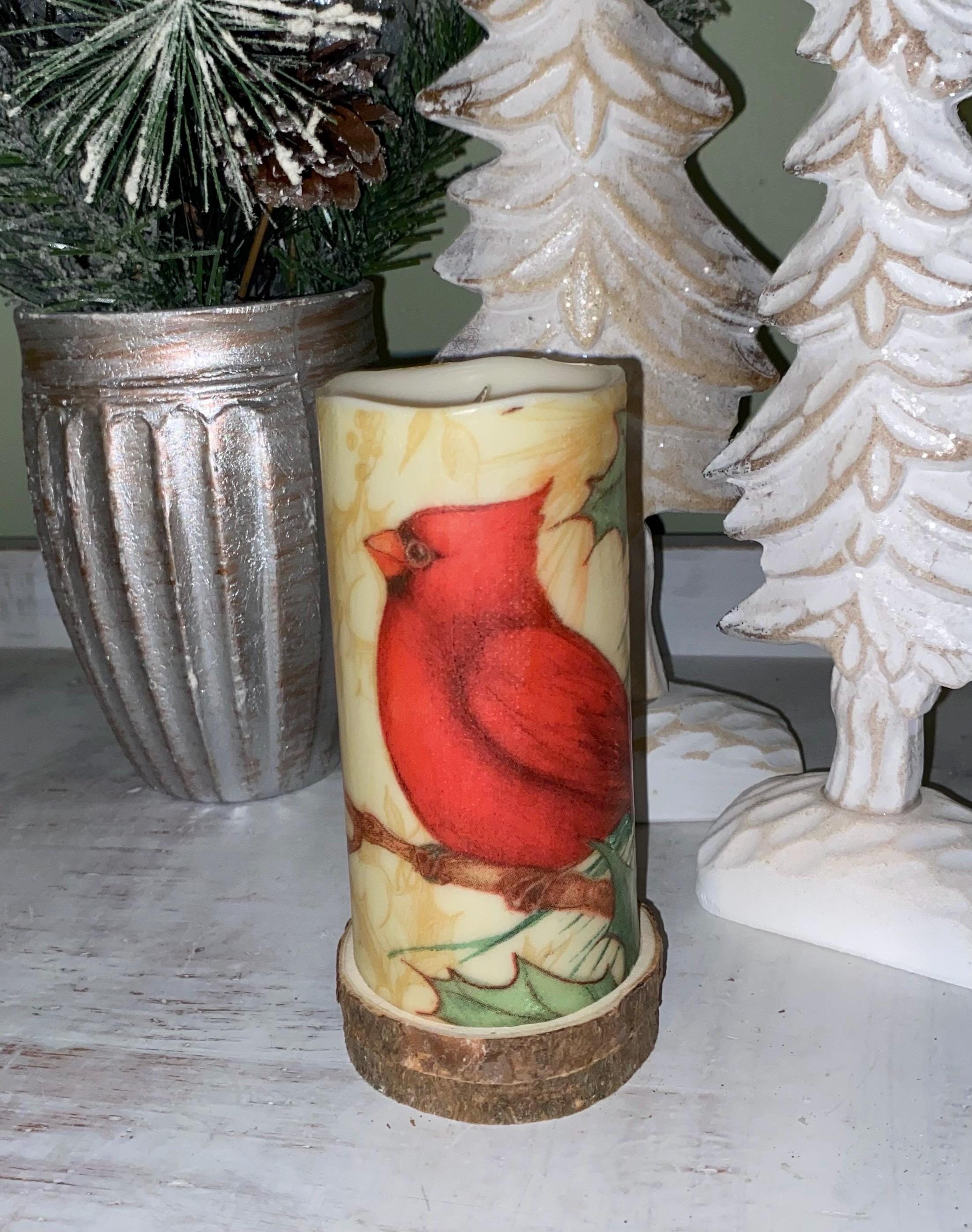 Cardinal Christmas LED Pillar Candle - Etsy