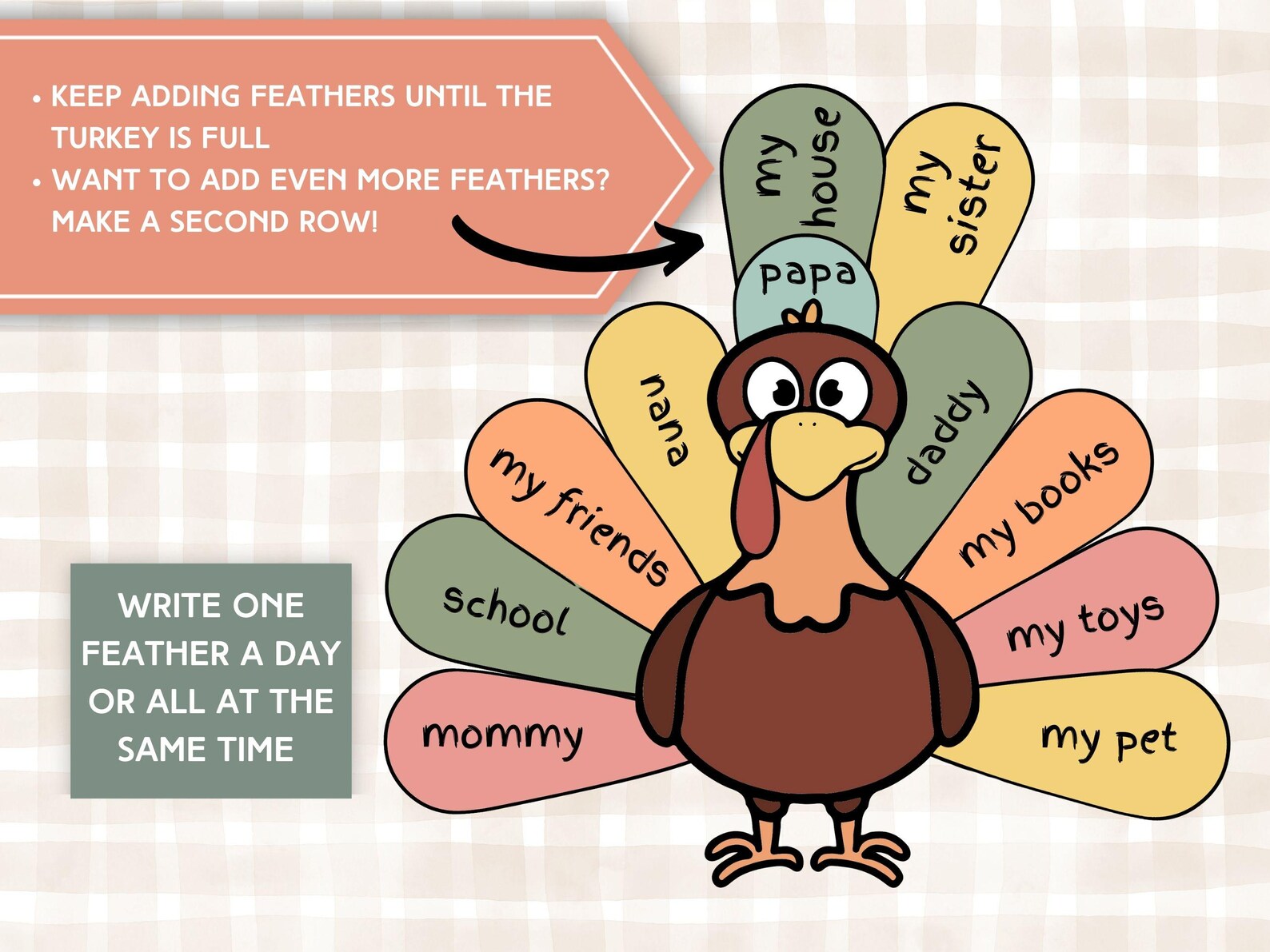 Thankful Turkey Thanksgiving Craft and Coloring Pages - Kids Gratitude ...