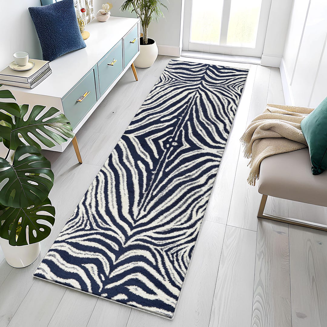 Zebra Pattern Runner Rug, Black and White Rug, Animal Pattern Rug ...