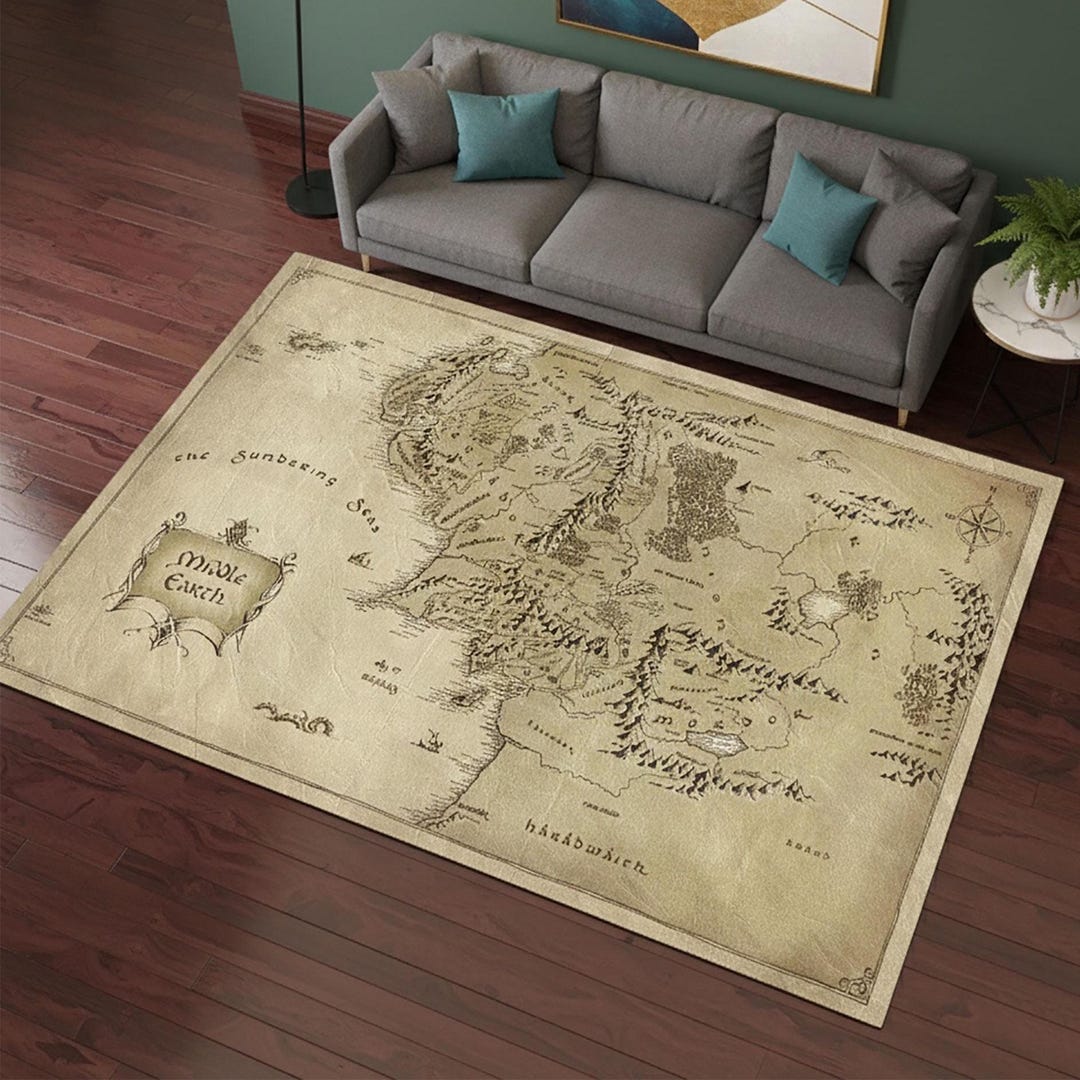 Middle Earth Map Rug - LOTR Map, Fantasy Map Area Rug, Tolkien Map Rug ...