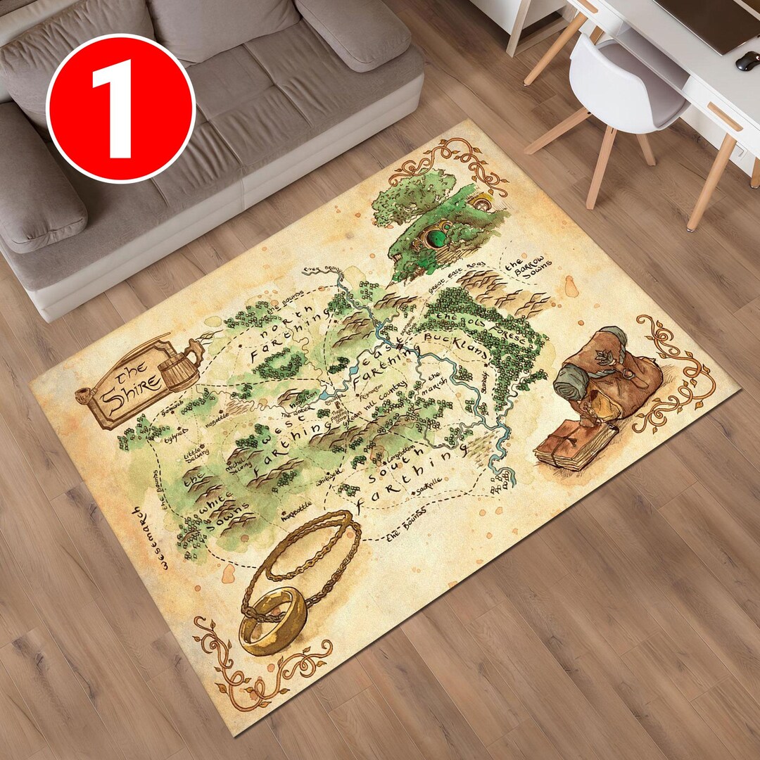 LOTR Middle Earth Carpet - the Shire Map Rug , Fantasy Movie Decor ...