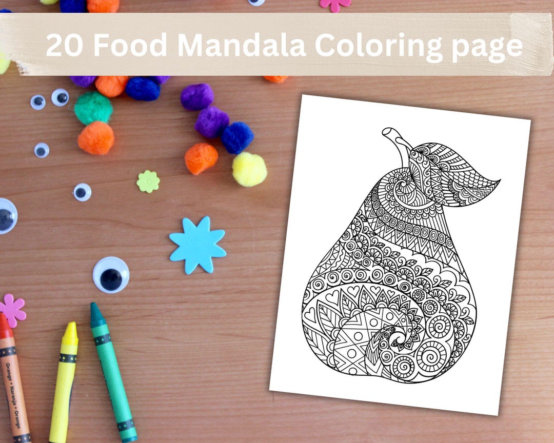 Food Mandala Coloring Pages Sheets Adult Printable Digital Instant ...