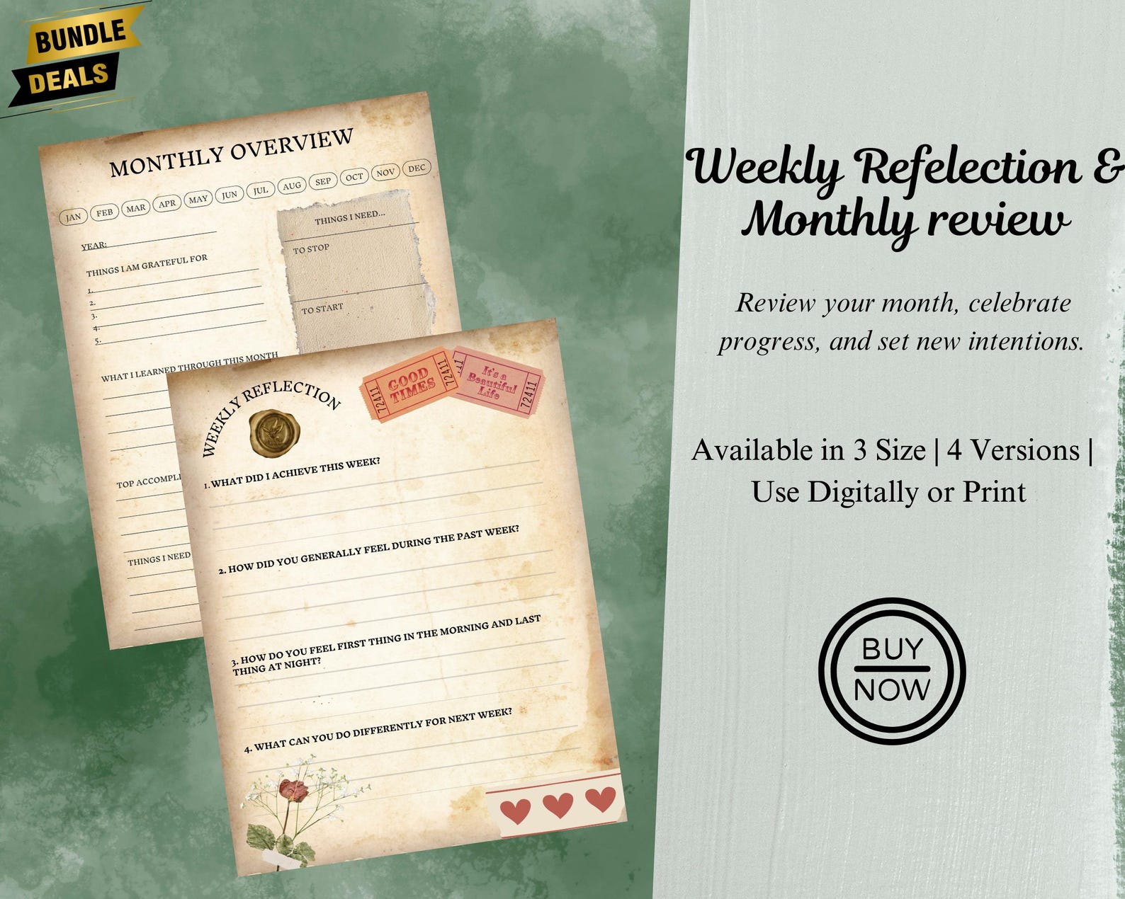 Vintage Gratitude Journal Kit: Printable Mindfulness Tracker (digital ...