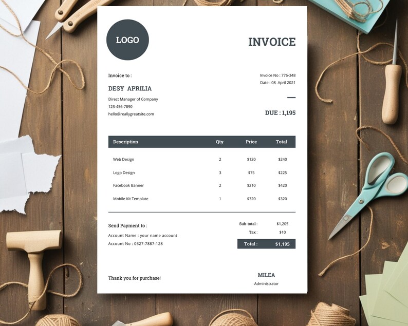 Editable Invoice Template Minimalist Business Invoice Boho Client Invoice Small Business ...