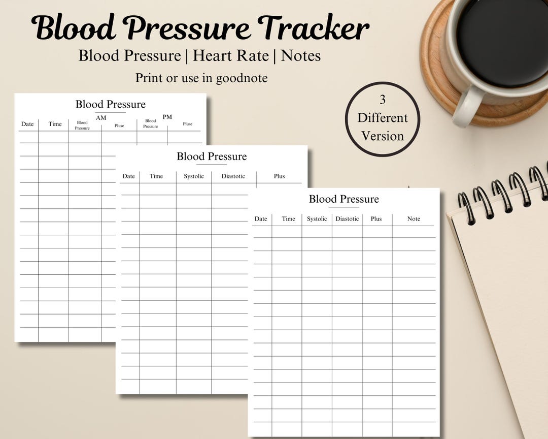 3 Version of Blood Pressure Log | Printable & Digital Tracker for ...