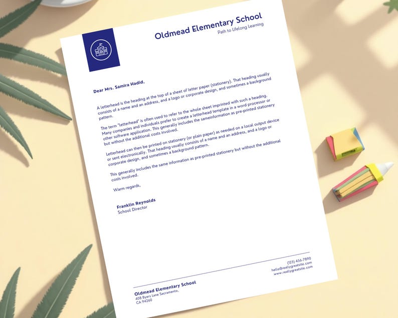 Editable Elementary School Letterhead | Microsoft Word Template | Cute ...