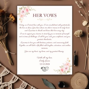 Editable Wedding Vows Template: His & Hers Keepsake (digital Printable ...
