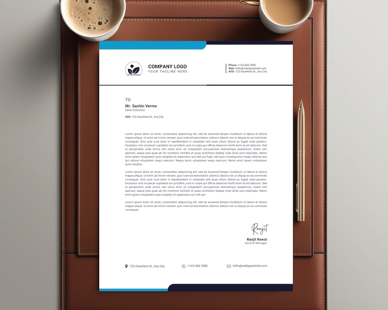Modern Business Letterhead Template: Professional Design (word .docx ...