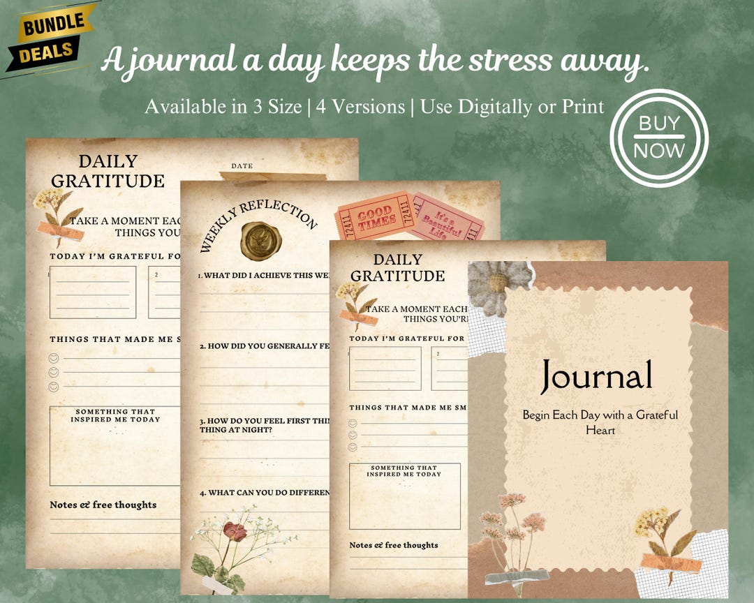 Vintage Gratitude Journal Kit: Printable Mindfulness Tracker (digital ...