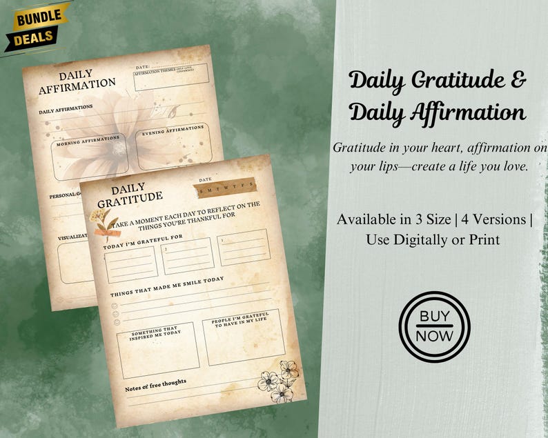 Vintage Gratitude Journal Kit: Printable Mindfulness Tracker (digital ...