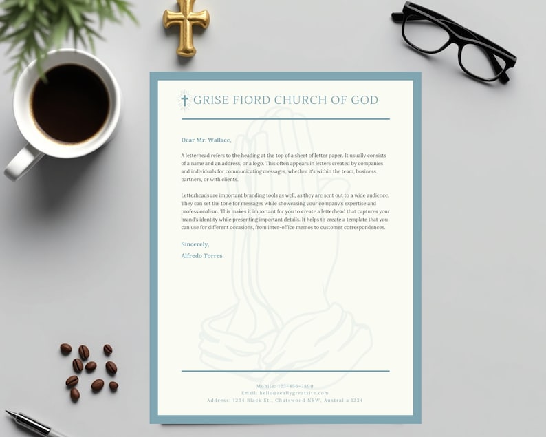 Blue Church Letterhead Template: Religious Stationery (microsoft Word ...