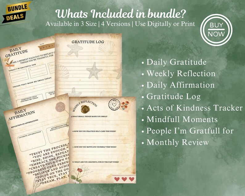 Vintage Gratitude Journal Kit: Printable Mindfulness Tracker (digital ...