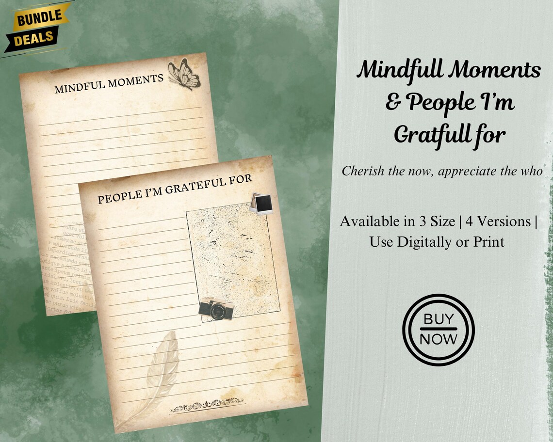 Vintage Gratitude Journal Kit: Printable Mindfulness Tracker (digital ...