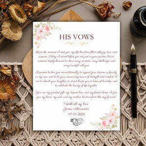 Editable Wedding Vows Template: His & Hers Keepsake (digital Printable ...