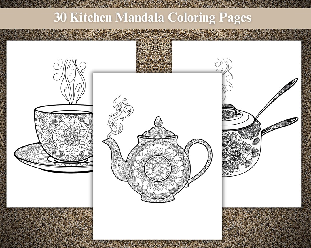 Kitchen Mandala Coloring Pages for Adults | 30 Printable Stress Relief ...