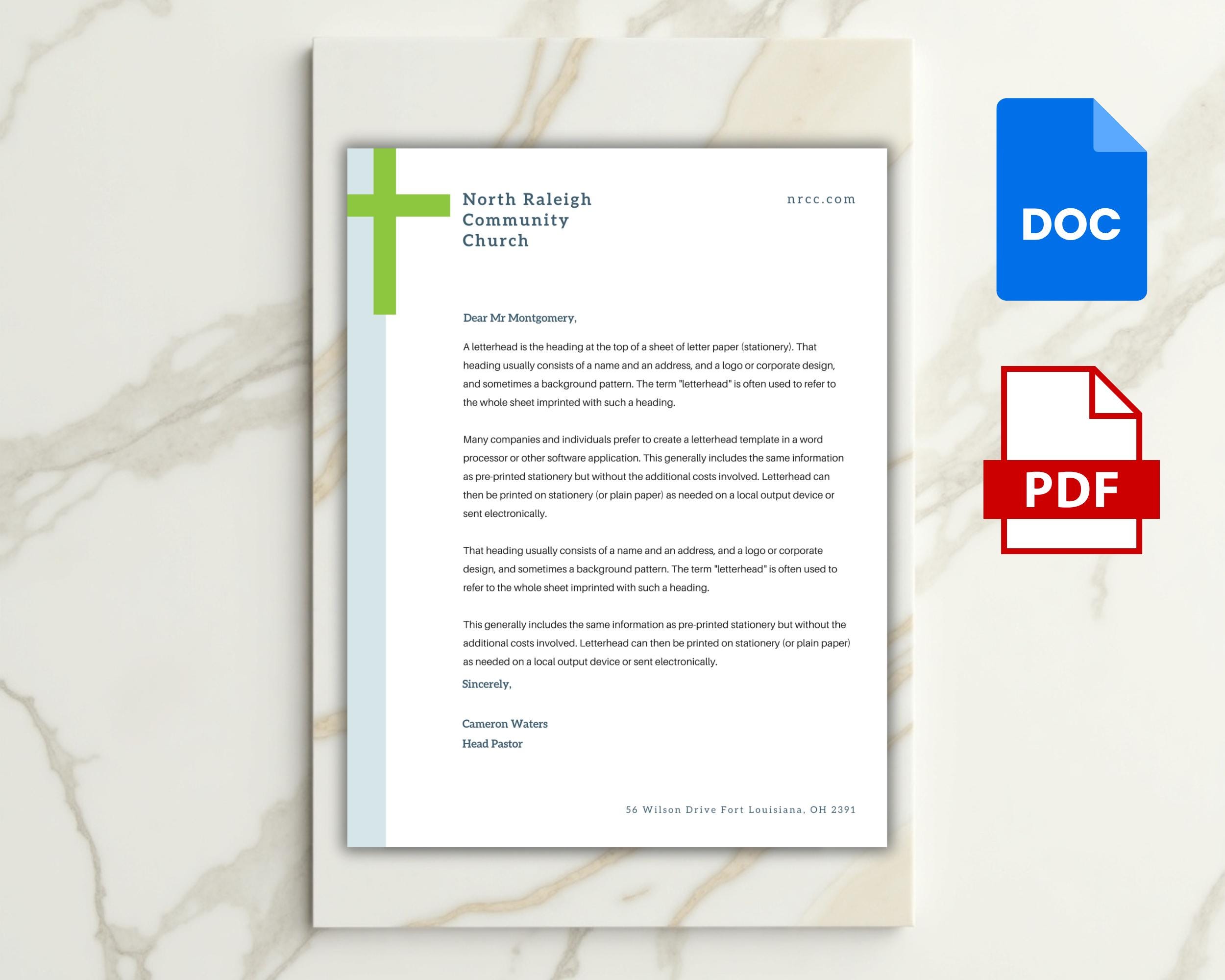 Editable Church Letterhead Template: Minimal Blue Cross Design (DOCX ...