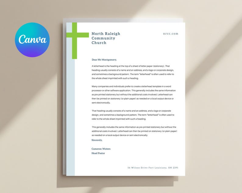 Editable Church Letterhead Template: Minimal Blue Cross Design (DOCX ...