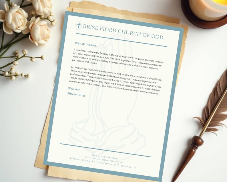 Blue Church Letterhead Template: Religious Stationery (microsoft Word ...