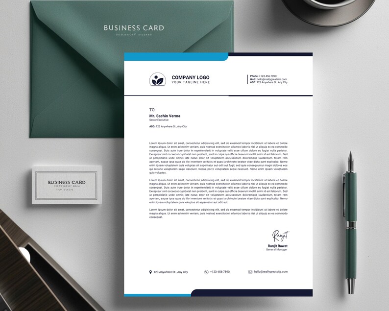 Modern Business Letterhead Template: Professional Design (word .docx ...