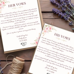 Editable Wedding Vows Template: His & Hers Keepsake (digital Printable ...