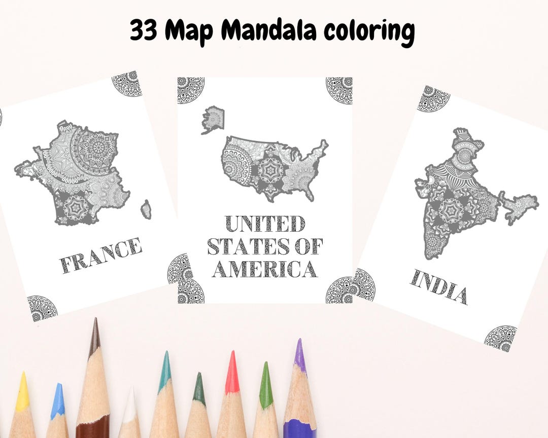 Mandala Map Coloring Pages 33pc Set Adult Teen Instant Digital Download ...