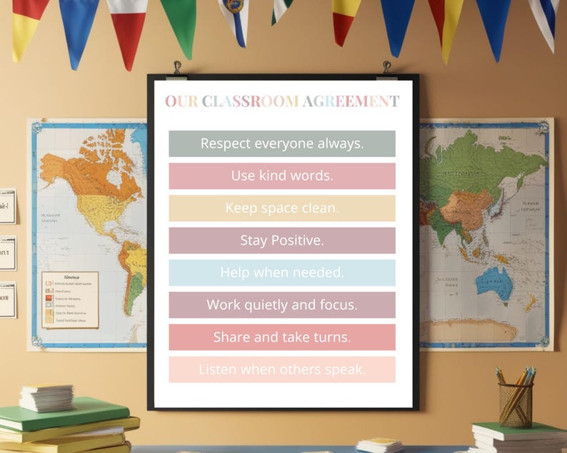 Editable Classroom Rules Poster: Pastel Class Agreement (digital ...