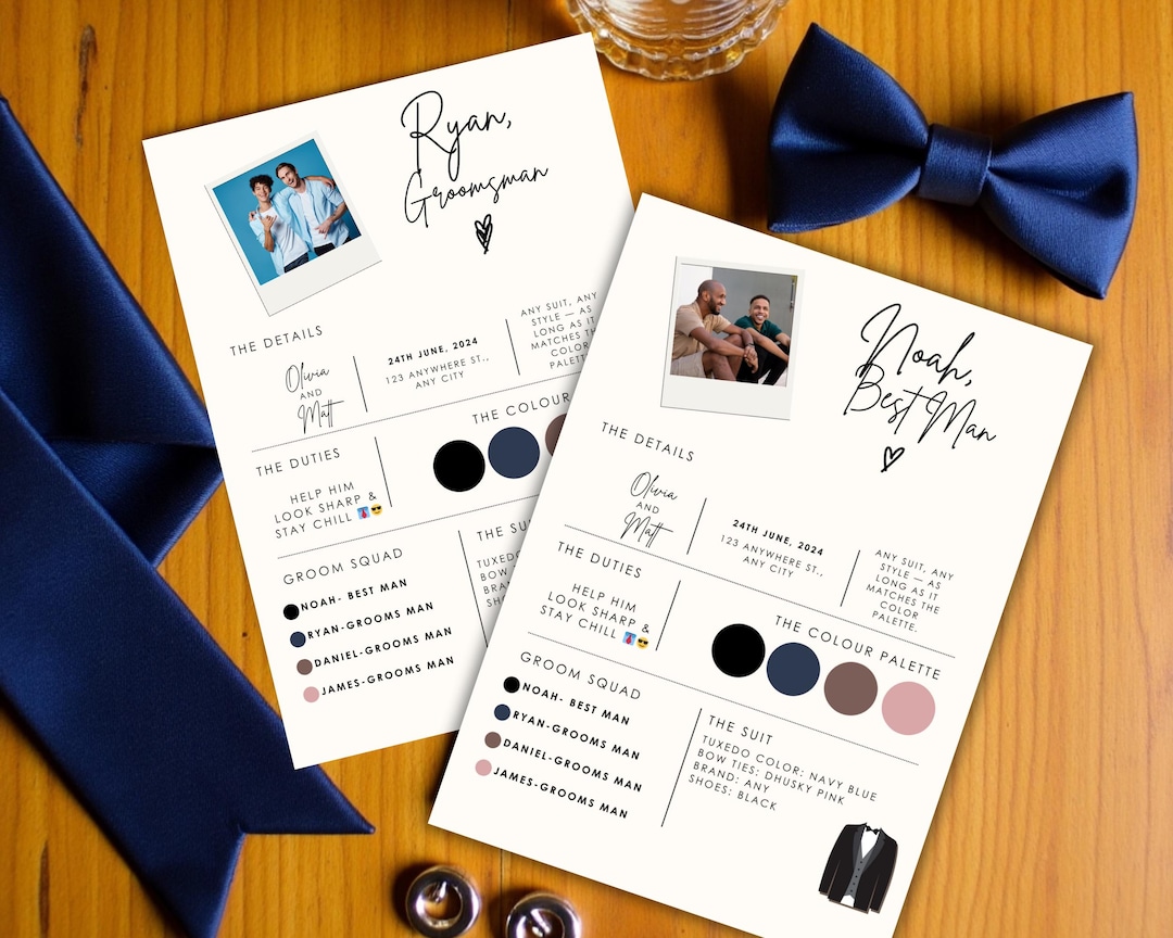 Groomsman Info Card: Minimalist Wedding Party Details (canva Template ...